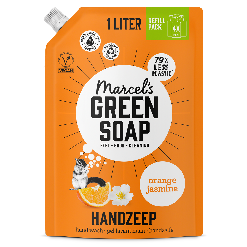 Handzeep Navulling Sinaasappel & Jasmijn 1L - Refill – Marcel's Green Soap
